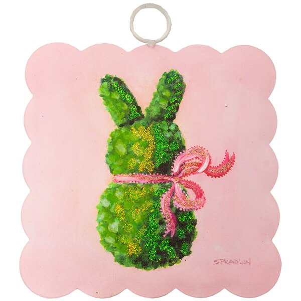Mini Scallop Art Pink Boxwood Bunny by The Round Top Collection